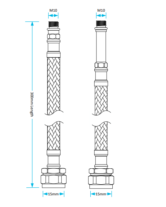 Viva Sanitary M10 x 15mm - 300mm - Braided Flexi Hose Tap Connector ...