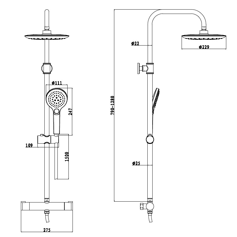 Euroshowers Thermo Black Dual Head Shower Set, 75060