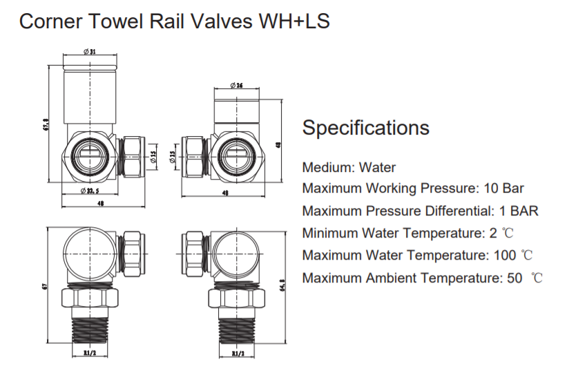 Abacus Ultima Angled Corner Radiator Valve Set | Rubberduck Bathroom