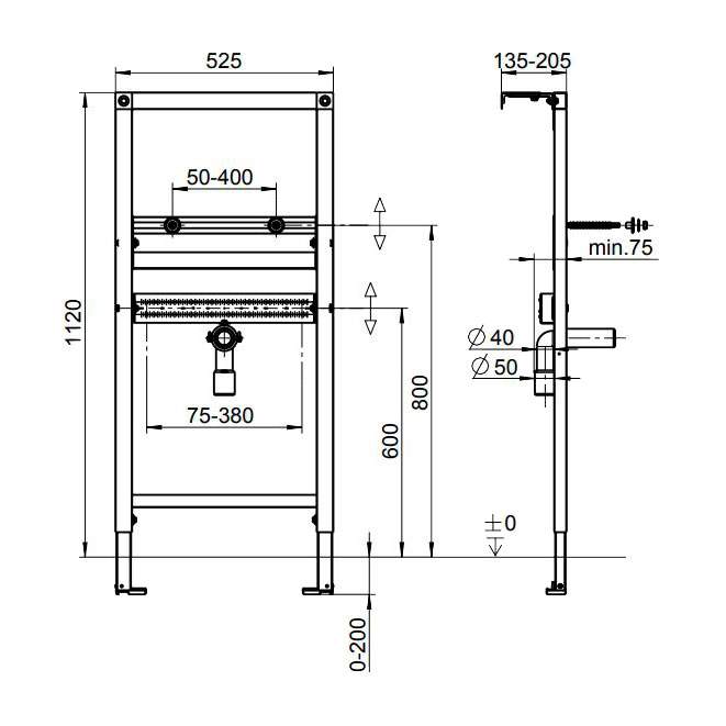 Villeroy & Boch Viconnect Wall Mounted Basin Frame 1120mm