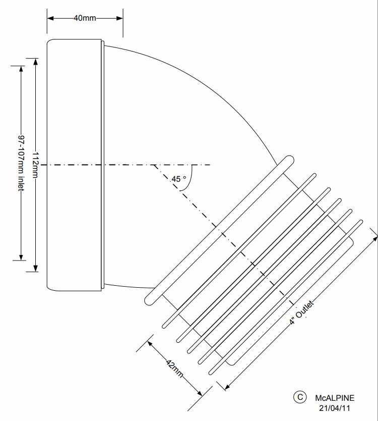 McAlpine 45° Angle Rigid WC Connector - WC-CON16