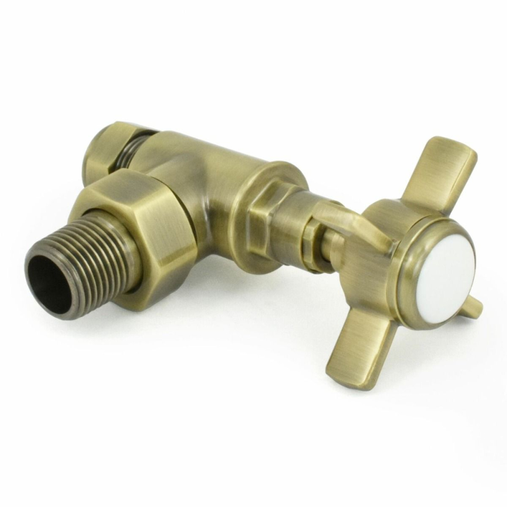 Westminster Crosshead Angled Radiator Valves Pair Antique Brass