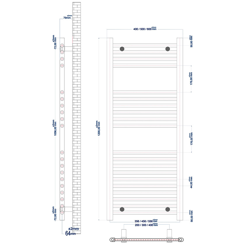 Eastbrook Wingrave 1200 x 500 Chrome Towel Radiator - 89.009 ...
